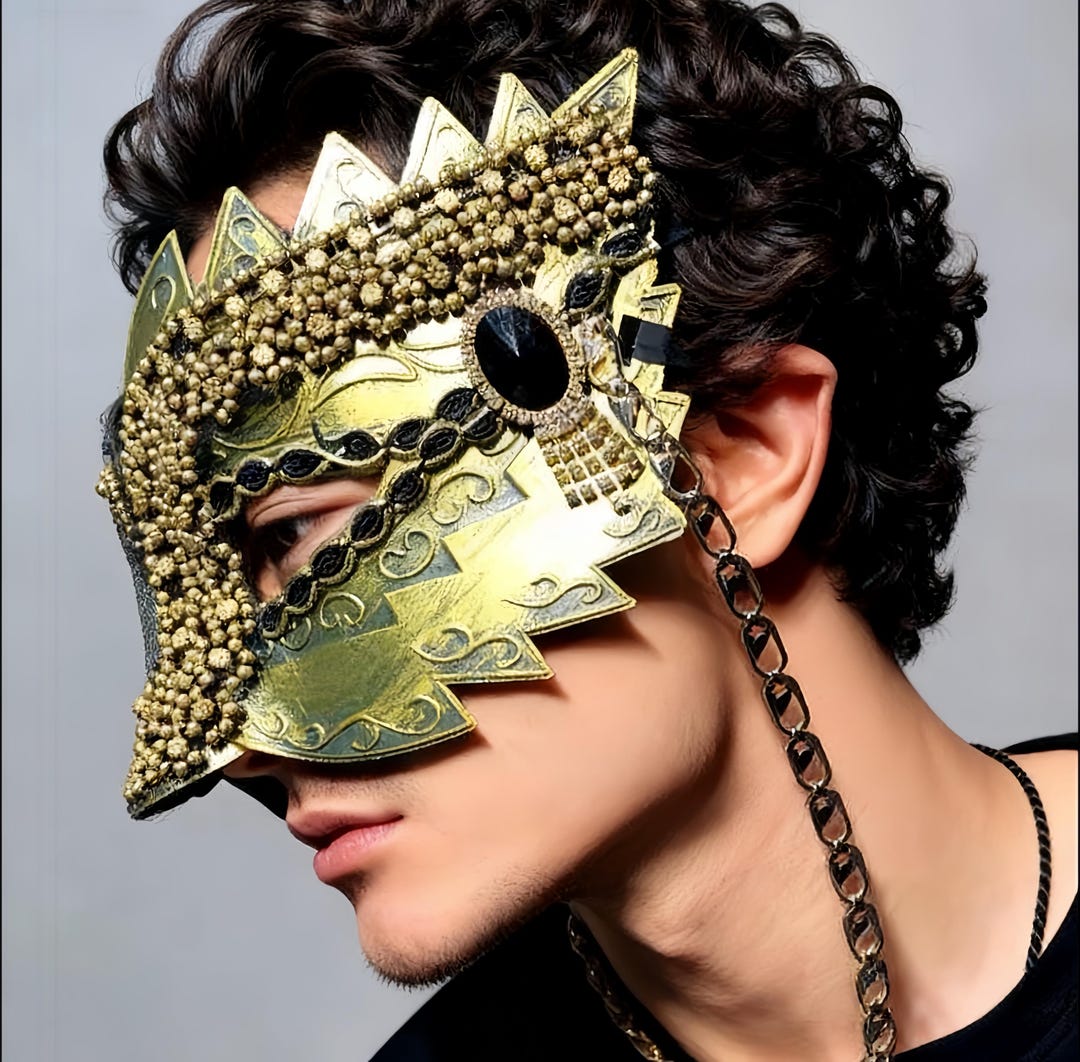 Gold Studded Masquerade Mask, Men's Venetian Punk Eye Mask, Gothic Prom ...