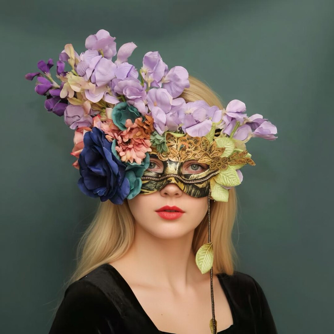Venetian Floral Masquerade Mask, Woodland Fairy Mask With Artificial ...