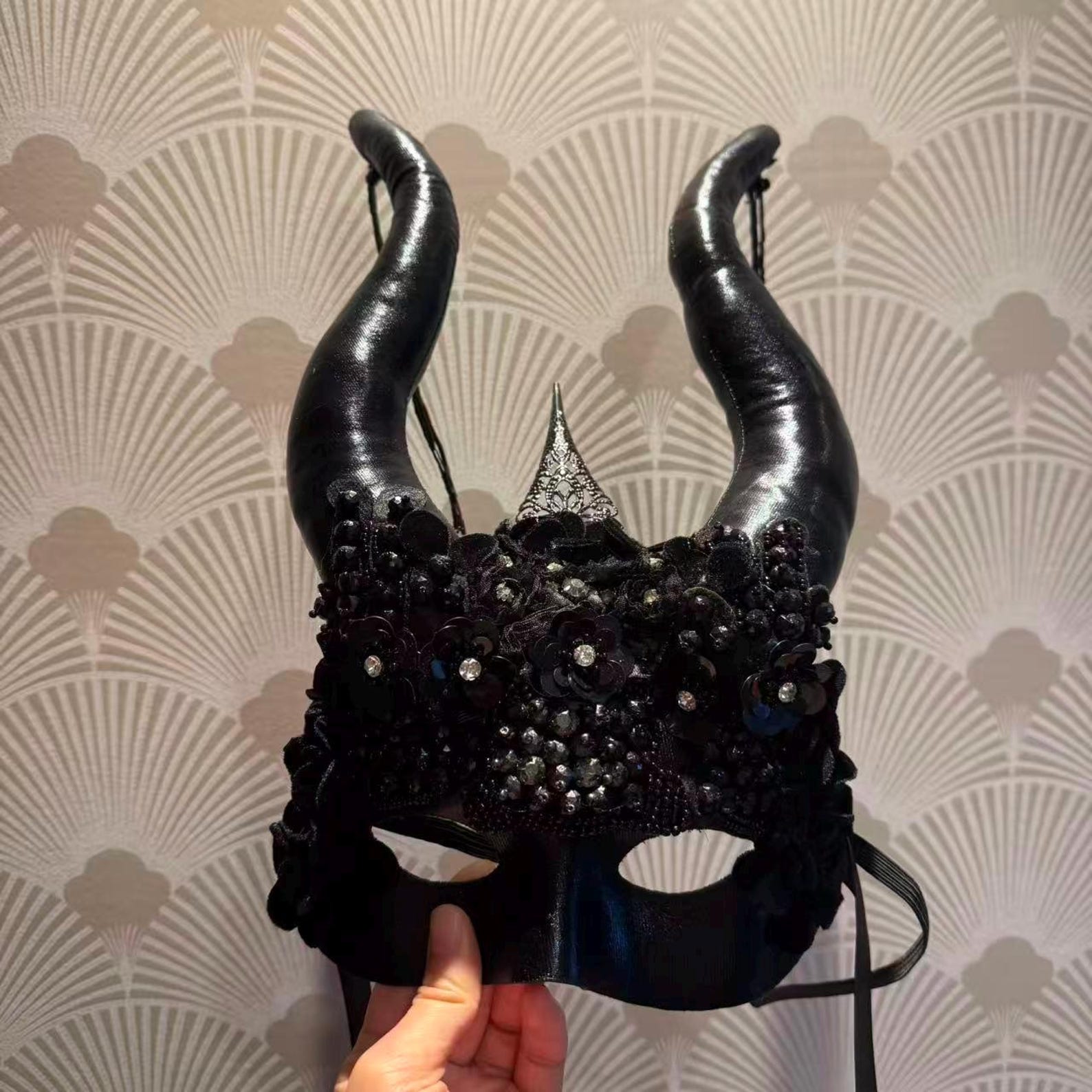 Black Devil Horn Masquerade Mask, Gothic Lace Medusa Headpiece for ...