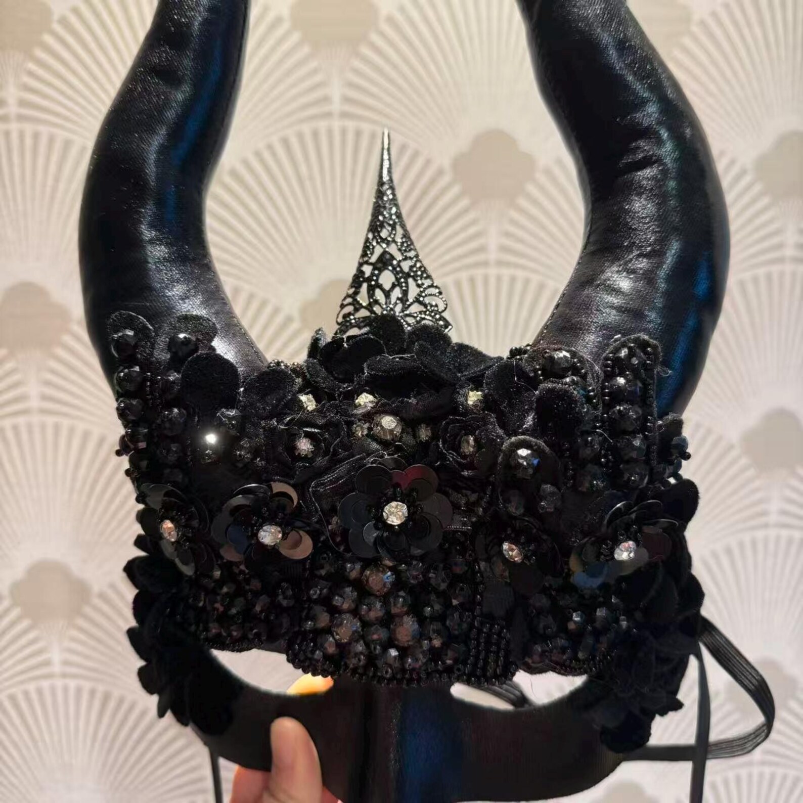 Black Devil Horn Masquerade Mask, Gothic Lace Medusa Headpiece for ...