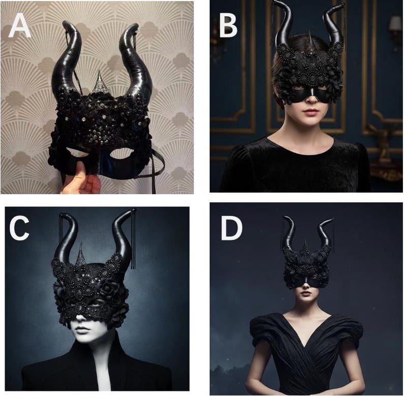 Black Devil Horn Masquerade Mask, Gothic Lace Medusa Headpiece for ...