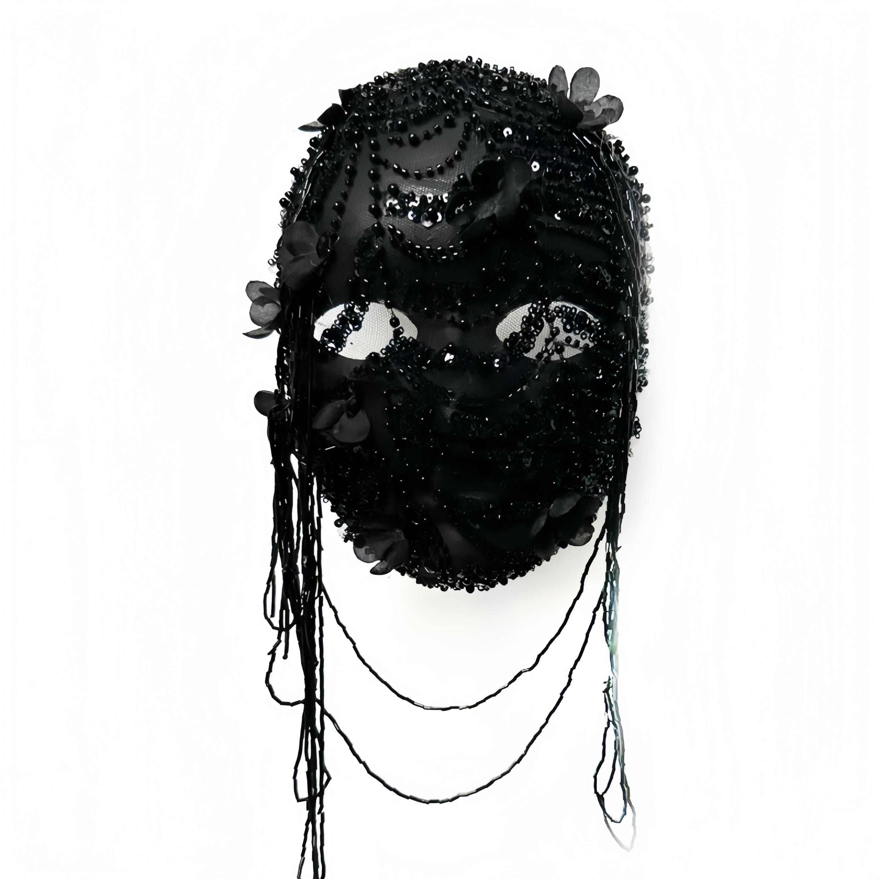 Black Beaded Masquerade Mask, Gothic Avant-garde Face Jewelry ...
