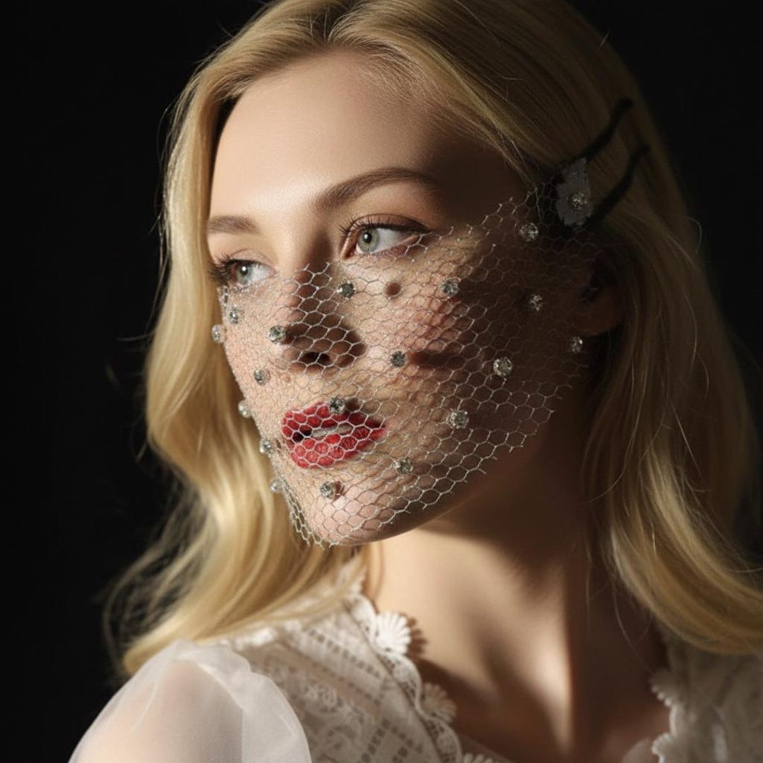 Crystal Beaded Birdcage Veil Mask, Shimmering Net Face Jewelry for ...