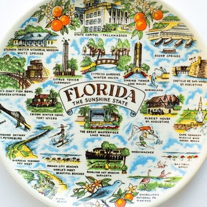 Vintage Florida Souvenir Plate, 1950s Plate, Vintage Florida Map ...