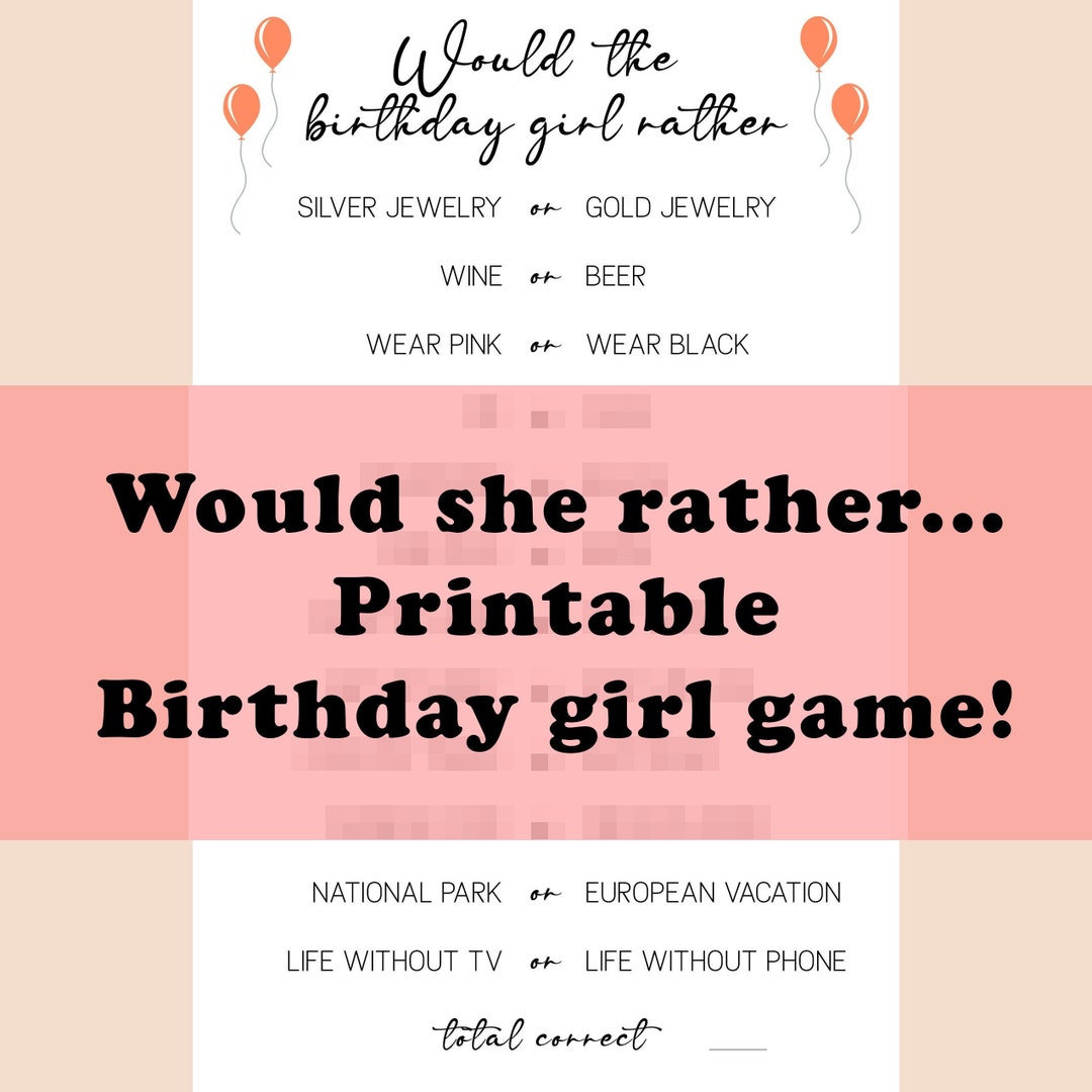 Would She Rather Birthday Girl Game Printable Birthday Game - Etsy