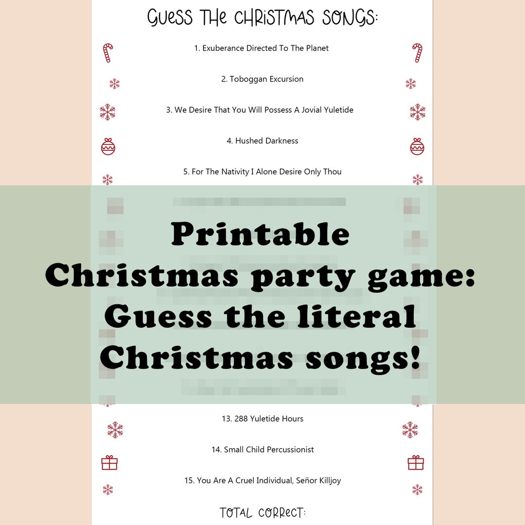 Christmas Song Game, Literal Christmas Song Game, Printable Christmas ...