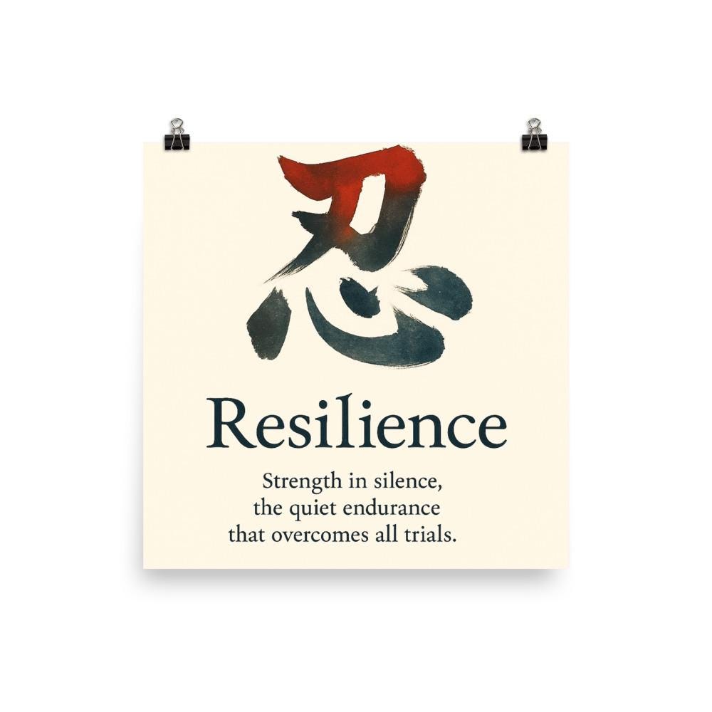 Resilience – Japanese Calligraphy Poster | 忍 Kanji Art Print | 18×18 in ...