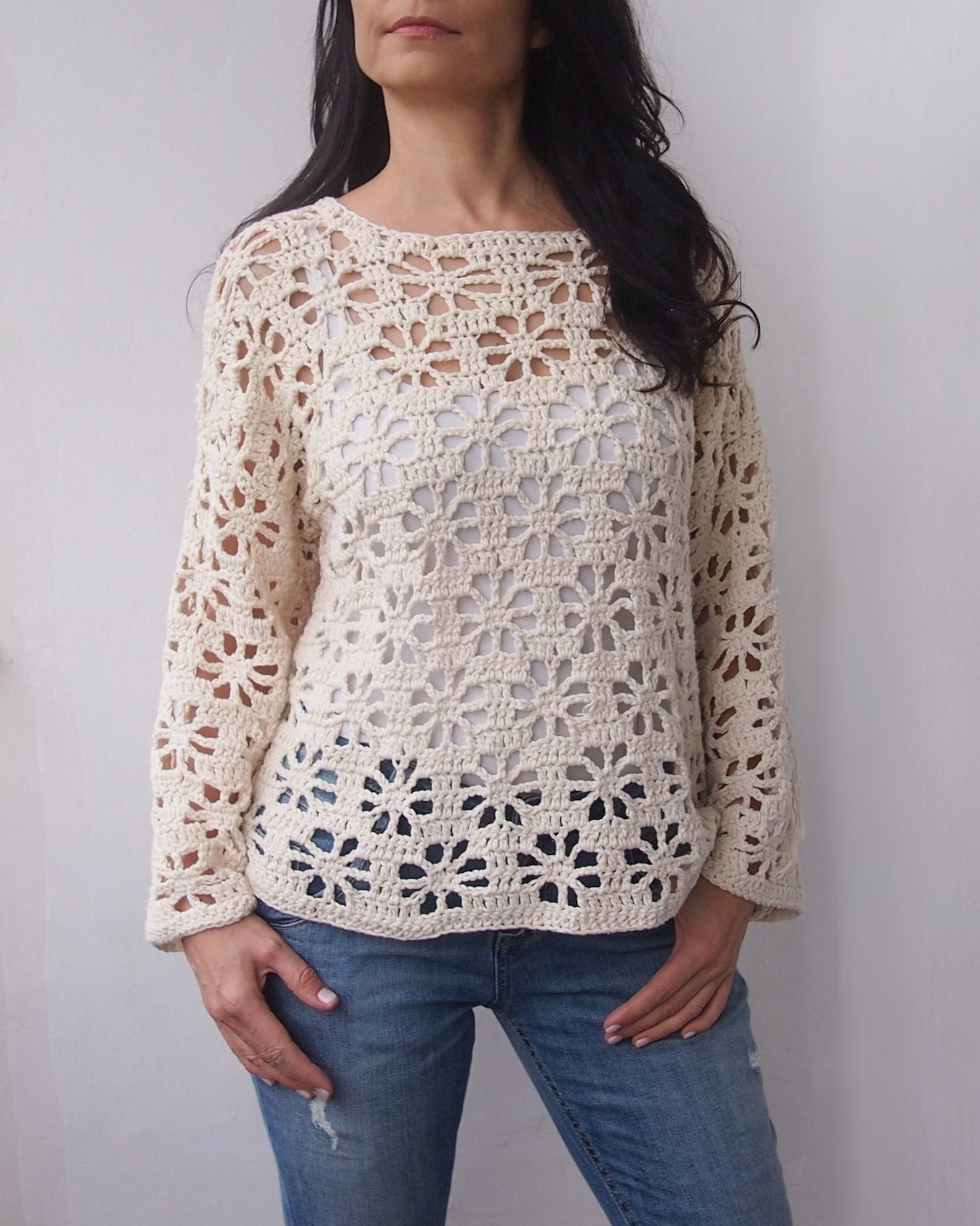 Crochet Pattern Jasmine Sweater, Summer Women Pullover, Beach Cover Up ...