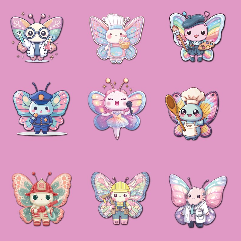 20 Kawaii Butterfly Professions – Cute Clipart Set - Etsy