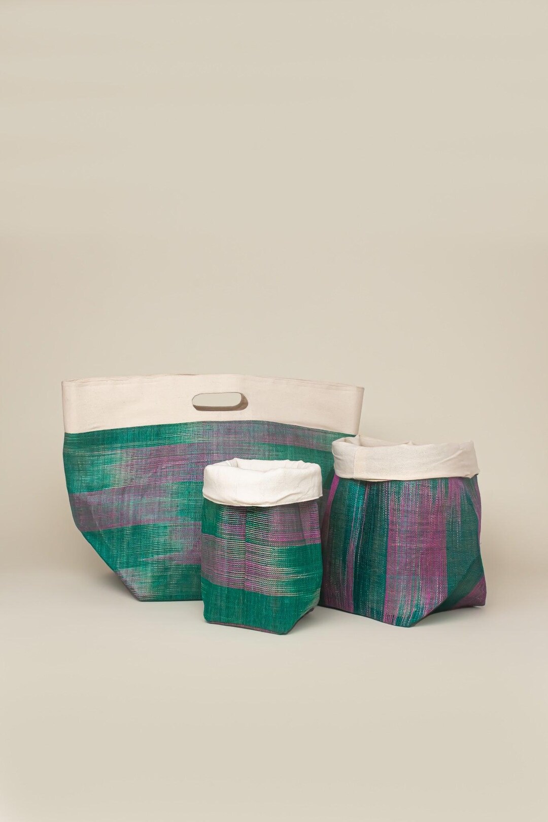 Abaca Storage Basket Set in Ikat Pattern | Handmade Natural Fibre ...