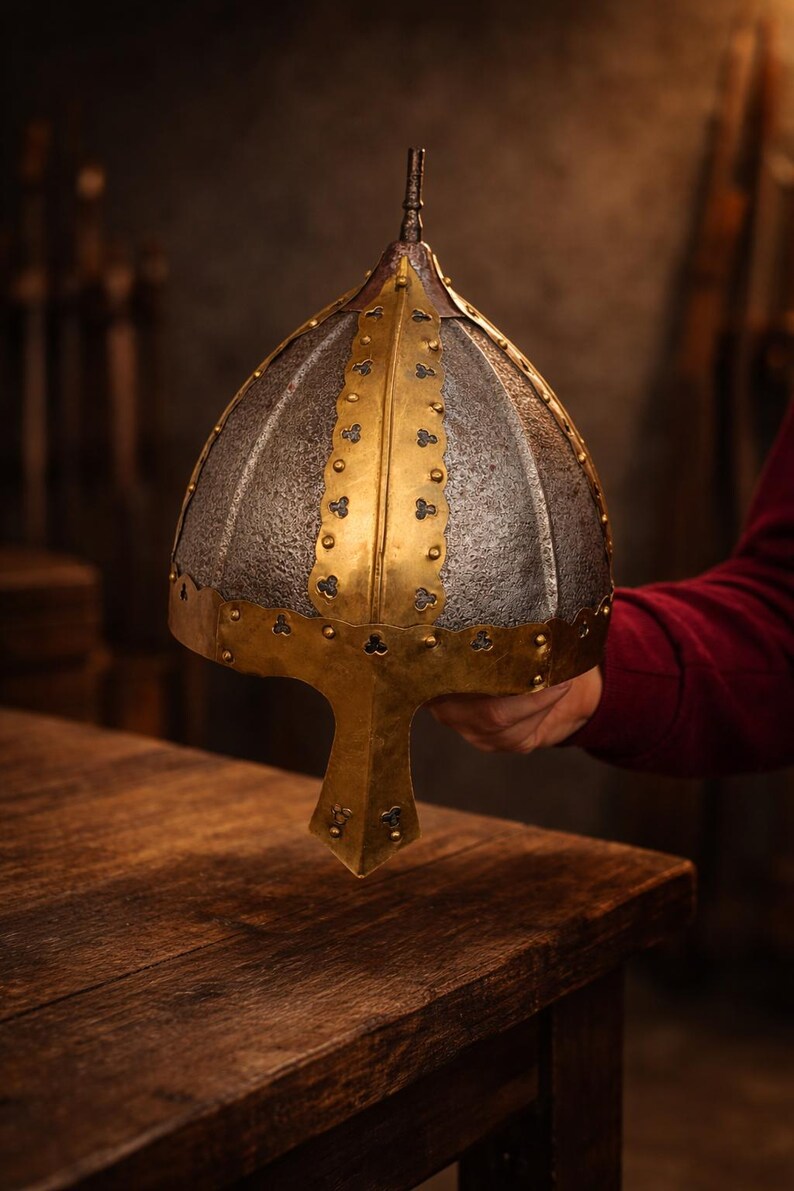 Medieval Viking Helmet Replica Handcrafted Steel Brass Decor ...