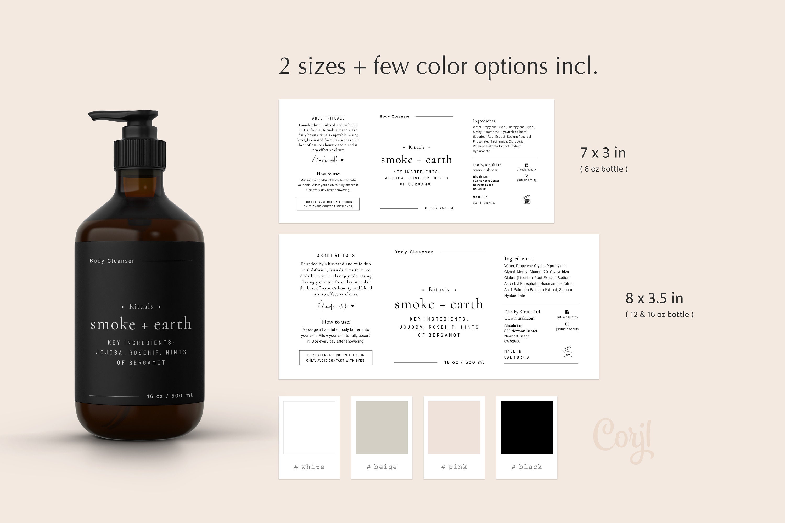 Lotion Bottle Label Design, Body Product Label Template for Bath & Body ...
