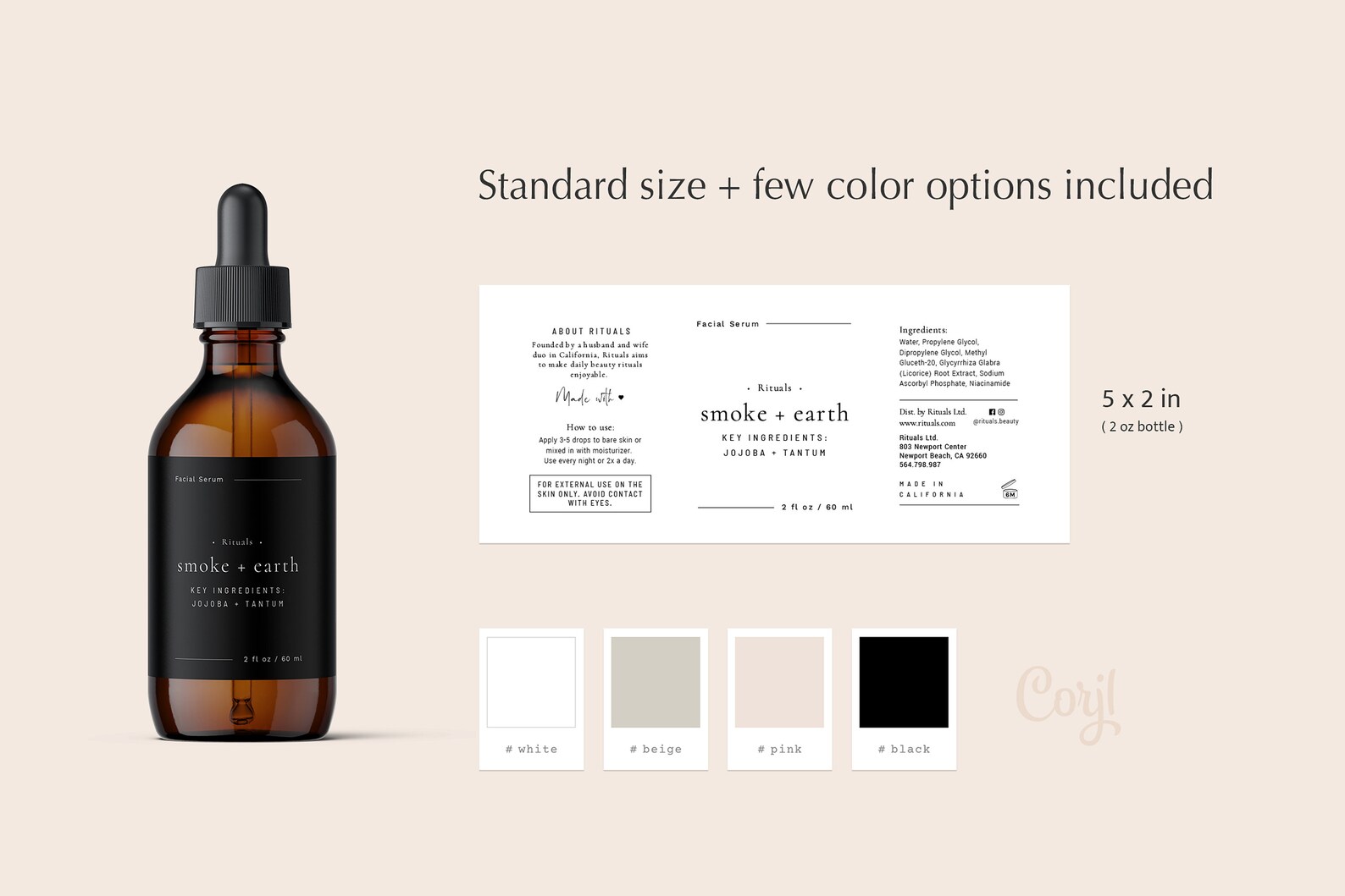 Cosmetics Label for Serum Dropper, 2 Oz Bottle Label Template, Beauty ...