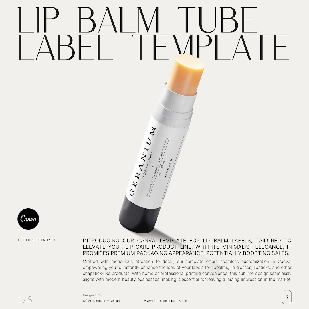 Chic Lip Balm Labels for Lip Gloss Tube, DIY CANVA Template for ...