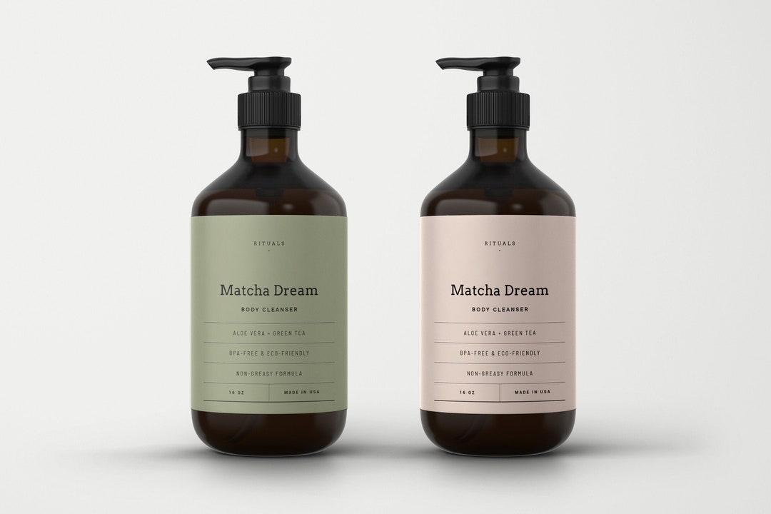 Editable Label Template for Cosmetic Shampoo Bottle 8 Oz, Body Wash ...