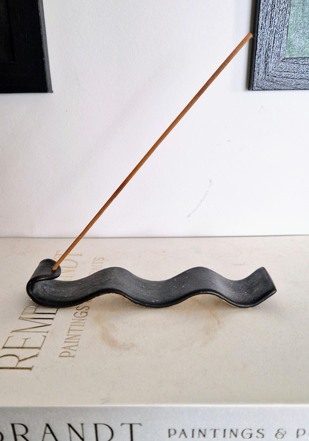 Wavy Incense Holder in Matte Black Stoneware | Handmade Zen Incense ...