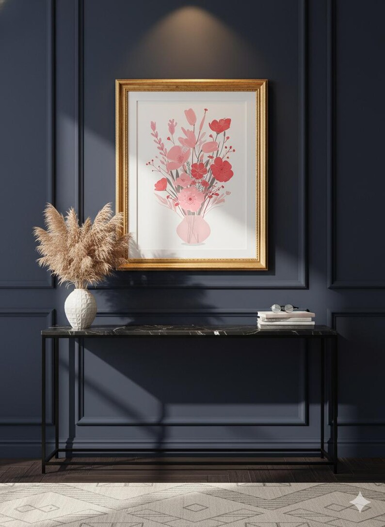 Pink Floral Vase Art Print, Minimalist Botanical Decor (digital ...