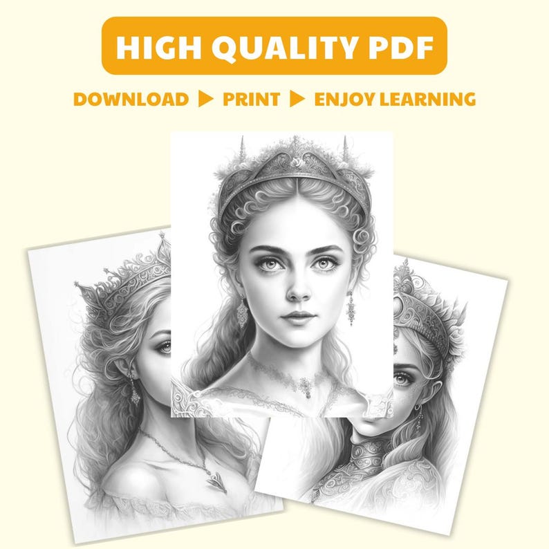 Princess Coloring Book for Adults: Fantasy Art, Royal Queens (PDF ...