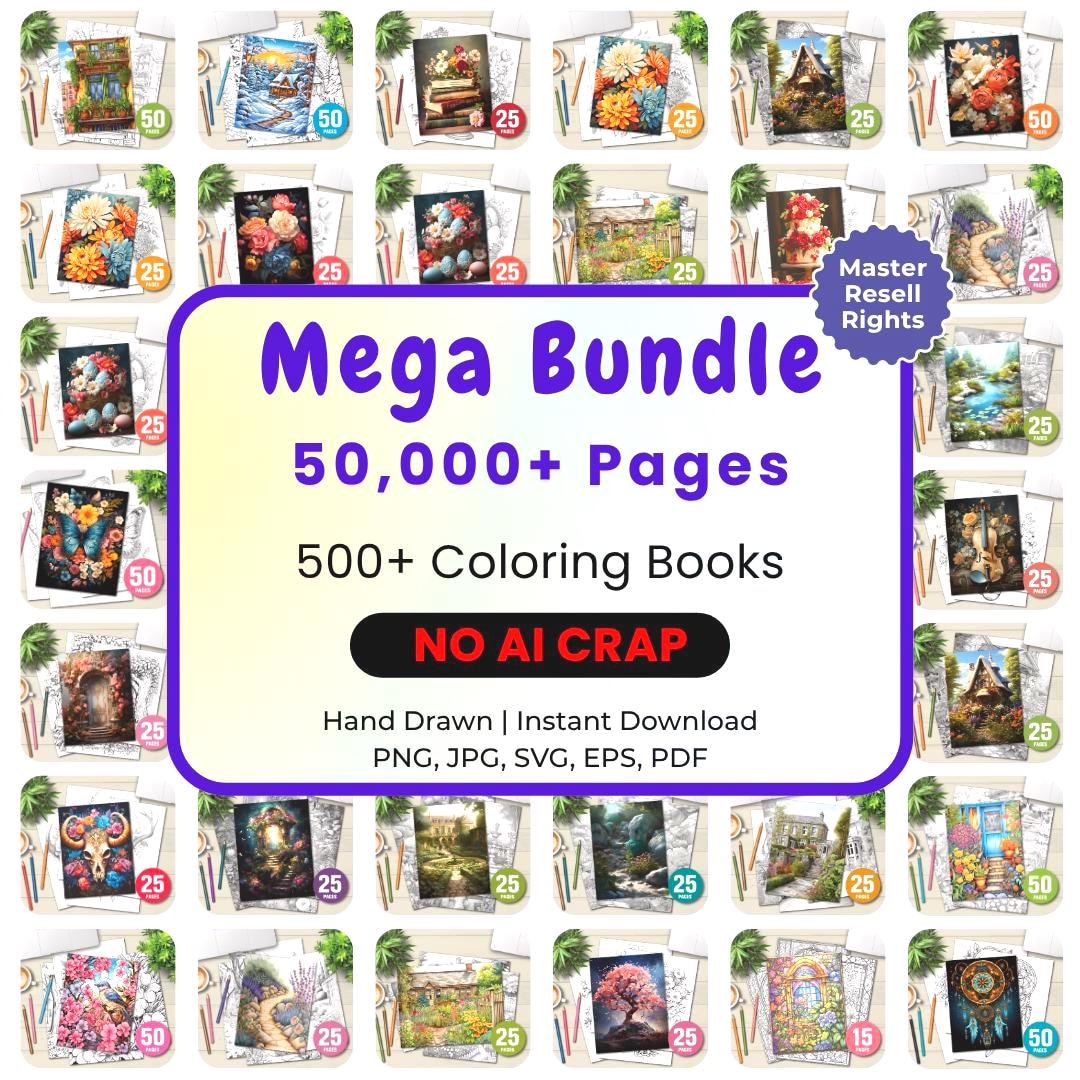 50,000+ Mega Coloring Pages Bundle, Kids & Adults (PDF) - Etsy