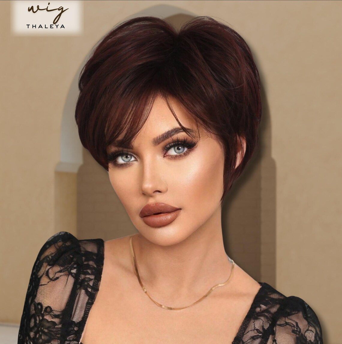 Short Dark Red Pixie Wig, Synthetic Hair With Bangs, Lightweight Summer ...