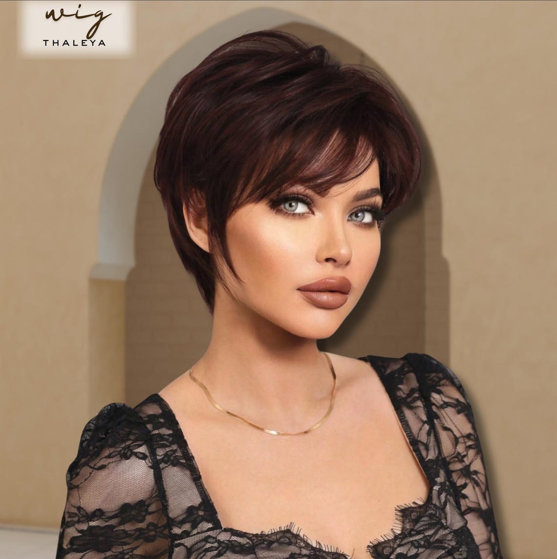 Short Dark Red Pixie Wig, Synthetic Hair With Bangs, Lightweight Summer ...