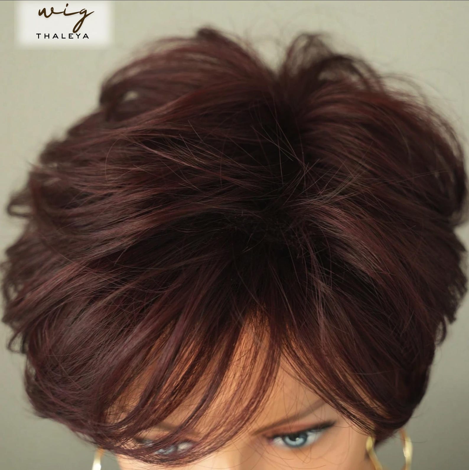 Short Dark Red Pixie Wig, Synthetic Hair With Bangs, Lightweight Summer ...