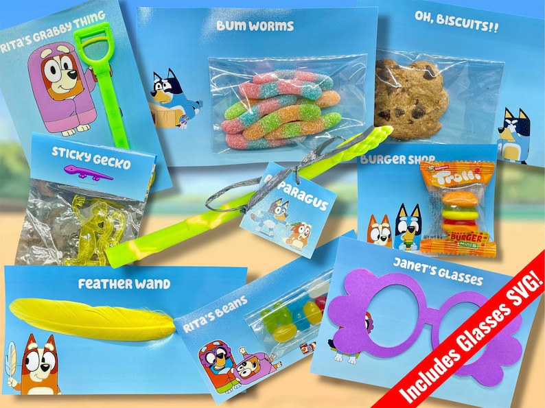 Bluey Party Favours Bundle - 9 Items (incl. Janet's Glasses SVG) - Etsy