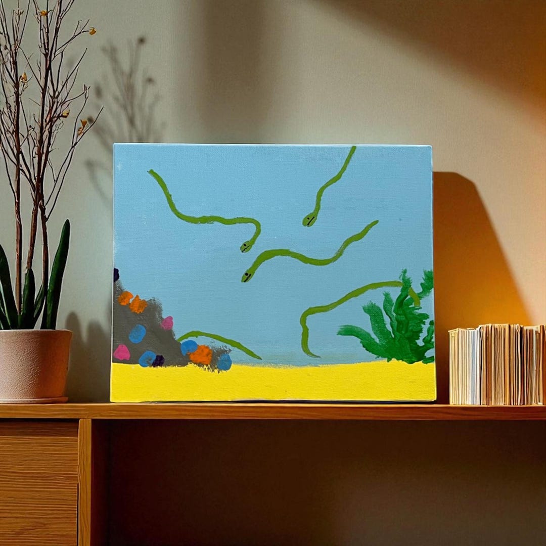 SOLD - Eel Painting: Colorful Ocean Reef Art, 10"x8" Hand-painted ...
