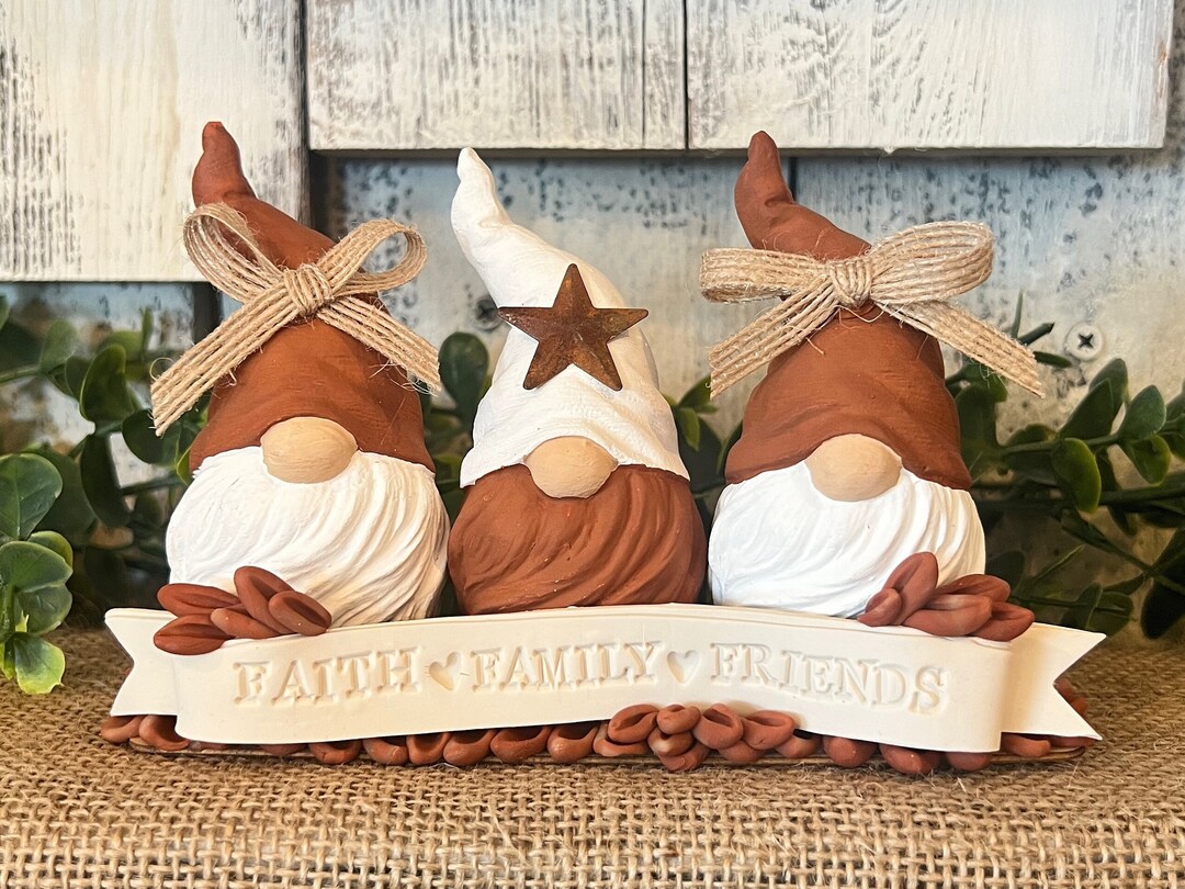 Rustic Gnome/flower/entry Gnome/gnome/tiered Tray Decor/gray Gnomes ...