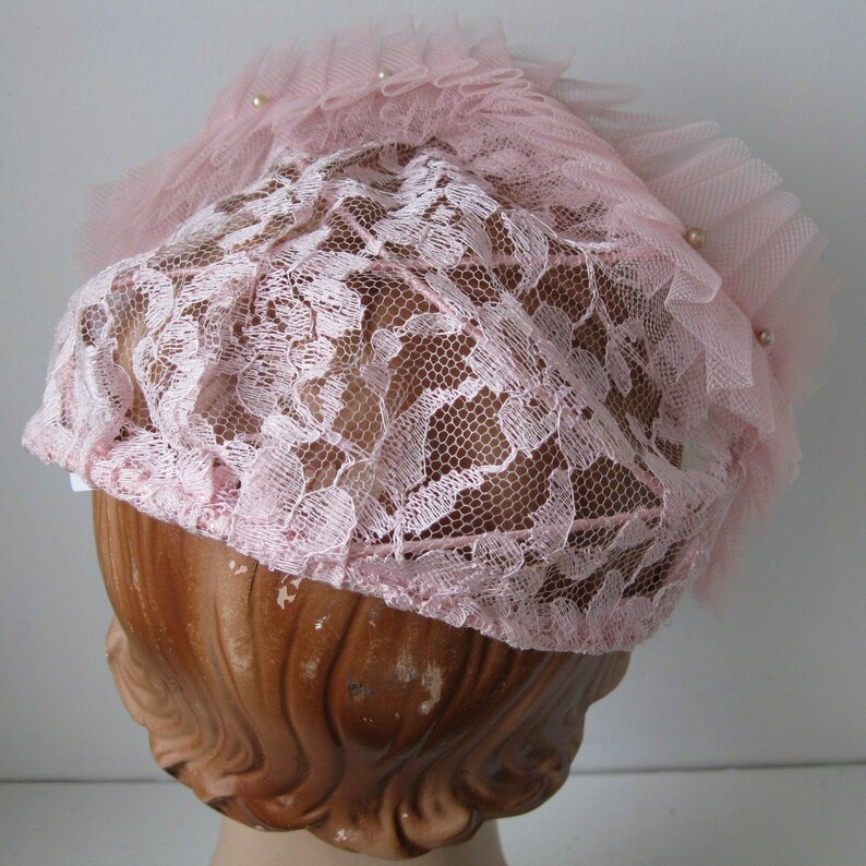 Vintage 1940s Hat Pink Lace Wired Tulle Bridesmaid Wedding | Etsy