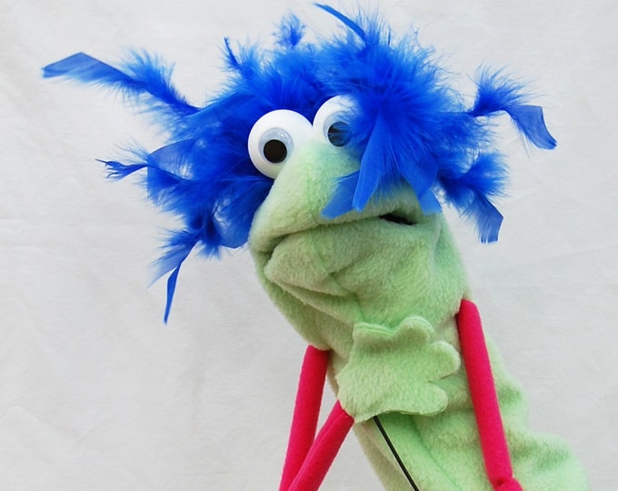 Lime Green Hand Puppet With Rod Arms Google Eyes Moving Mouth - Etsy