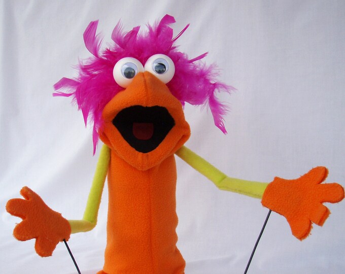 Orange Yellow and Pink Hand Puppet With Rod Arms Google Eye Toy Muppet ...