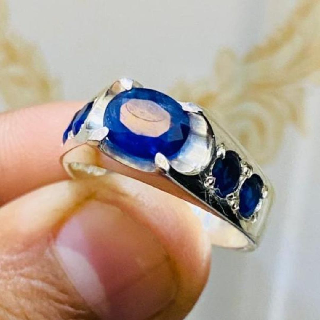 Original Sapphire Band Real Royal Blue Sapphire Stone Neelam Ring ...