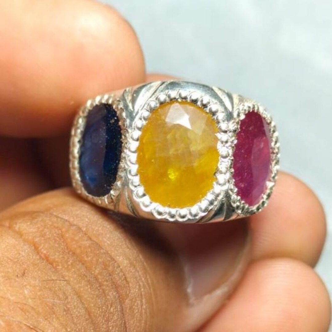 Multi-stone Ring: Sapphire & Ruby Sterling Silver Band - Etsy