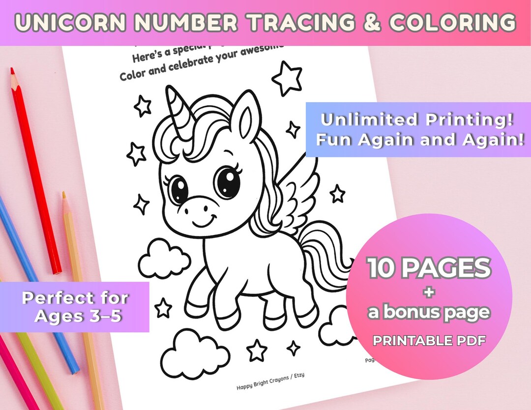 Unicorn Number Tracing Coloring Book: Preschool Printable (PDF Download ...