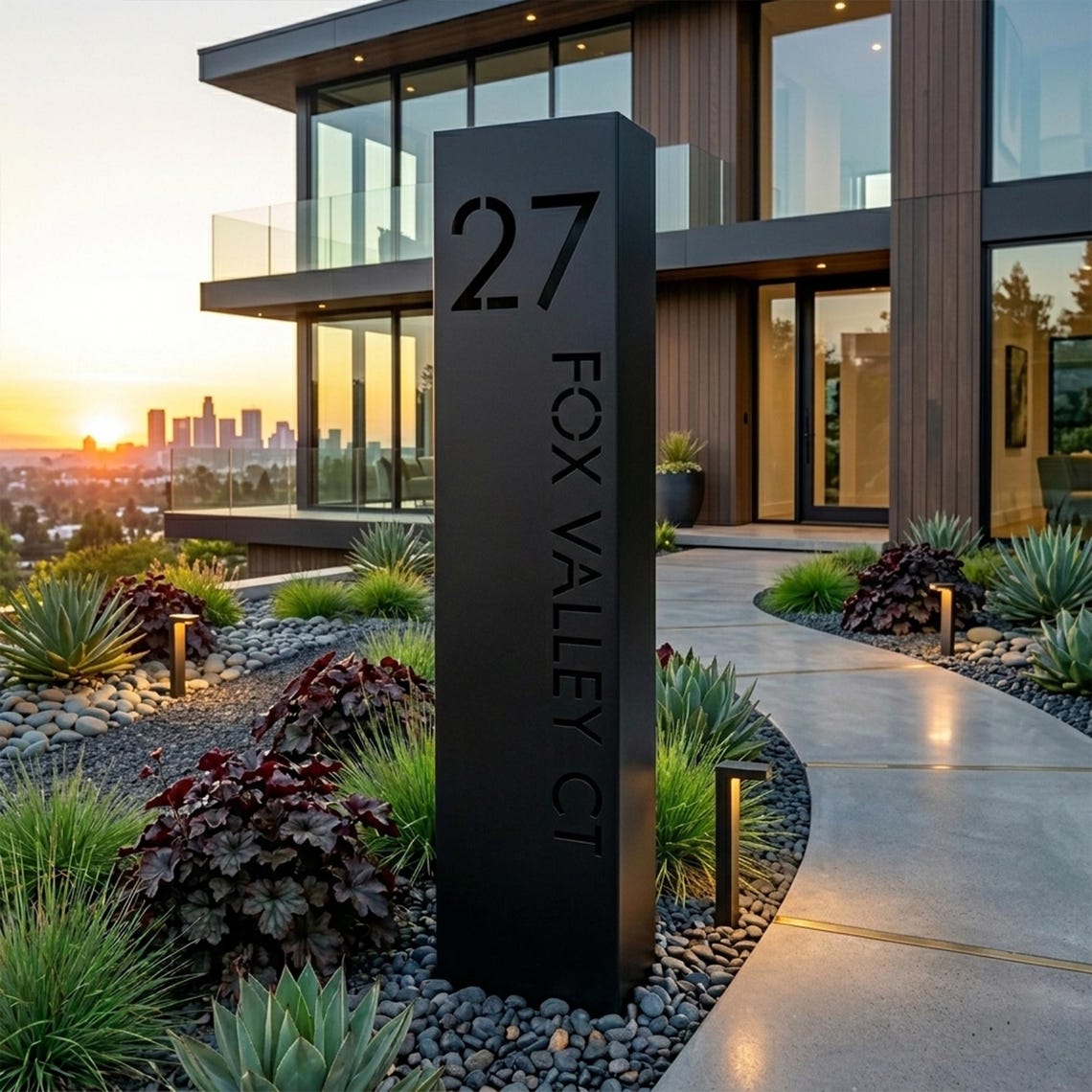 Personalized Address Column Sign, Metal Steel House Number Post, Modern ...