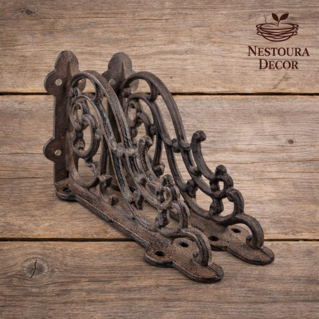 Rustic Brown Cast Iron Shelf Brackets, Scroll Design (set of 2, 5.25 ...