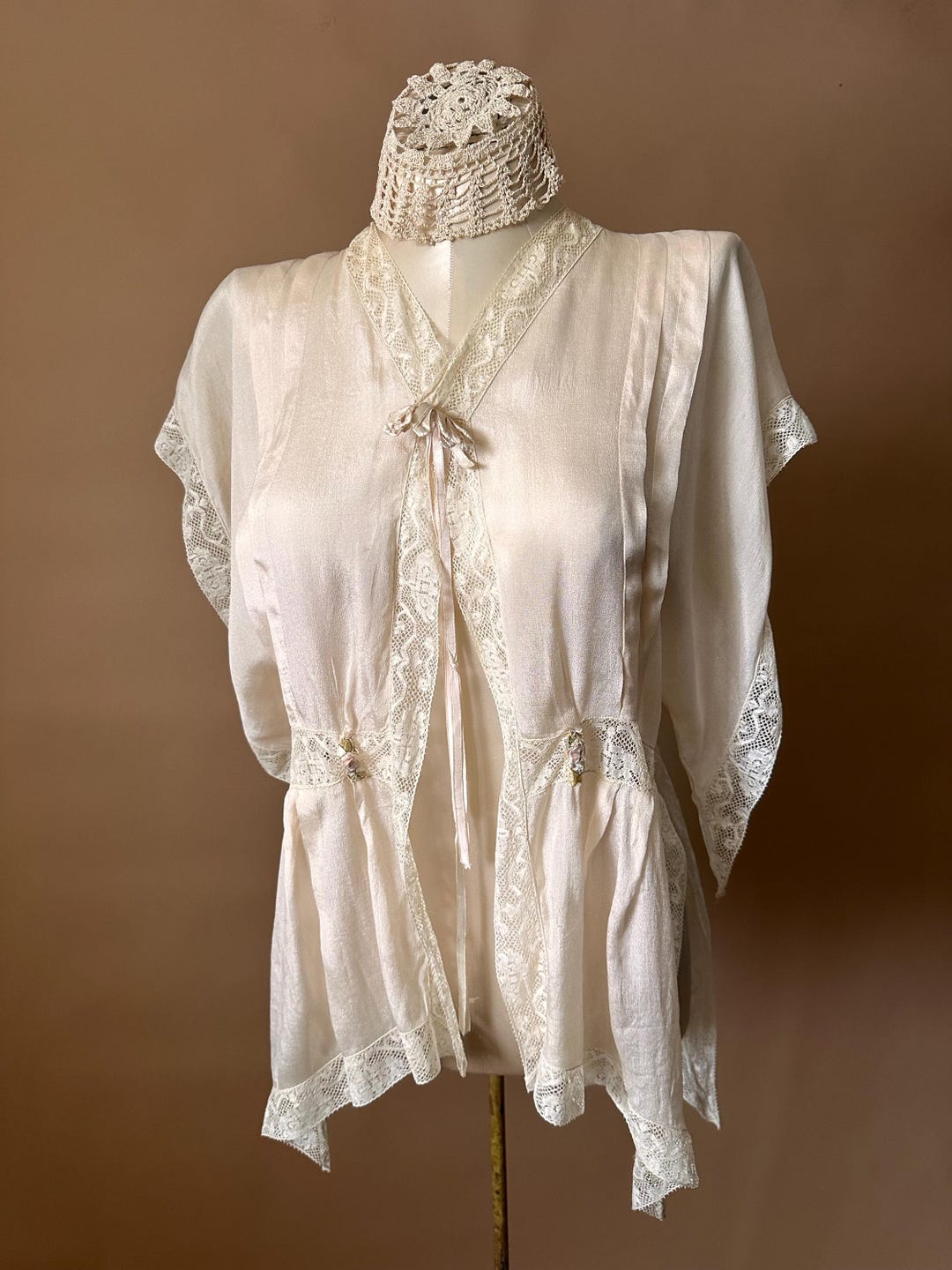 Antique Edwardian Silk & Lace Bed Jacket | European Lingerie Blouse ...