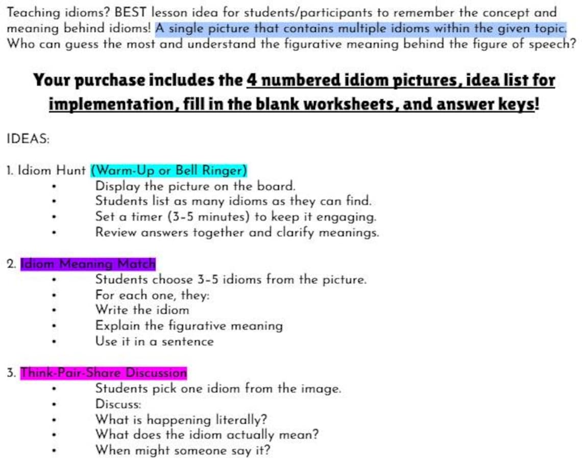 Idiom Bundle: Figurative Language Activities for Classrooms, Idioms ...