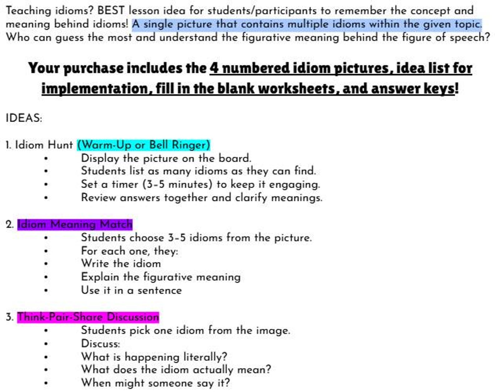 Idiom Bundle: Figurative Language Activities for Classrooms, Idioms ...