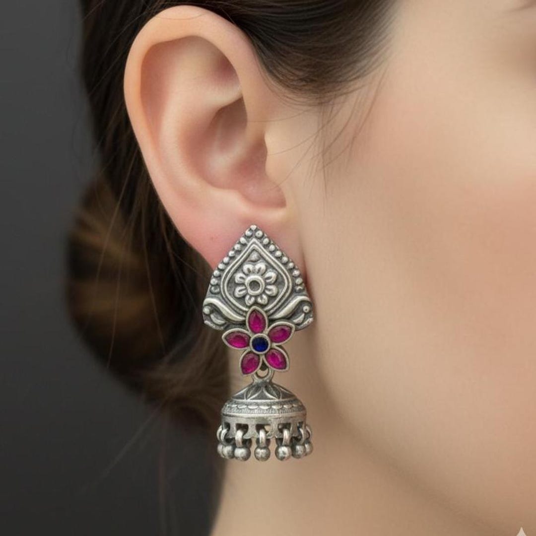 Silver Traditional Jhumaki Earring, Handmade Jaipuri Jewelry, Gift for ...