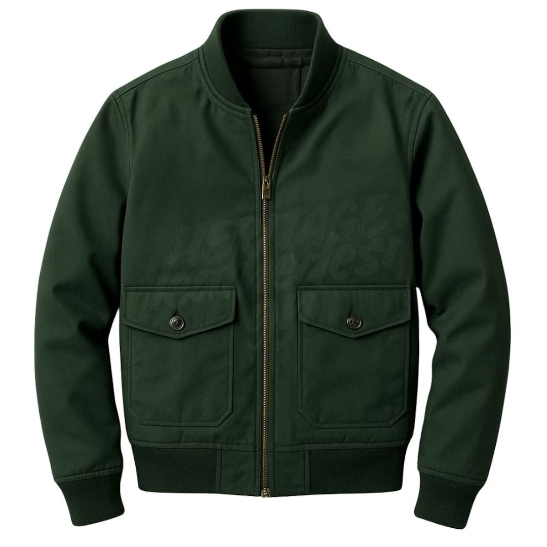 Men's Dark Green Bomber Jacket | Premium Casual Outerwear | Ribbed ...