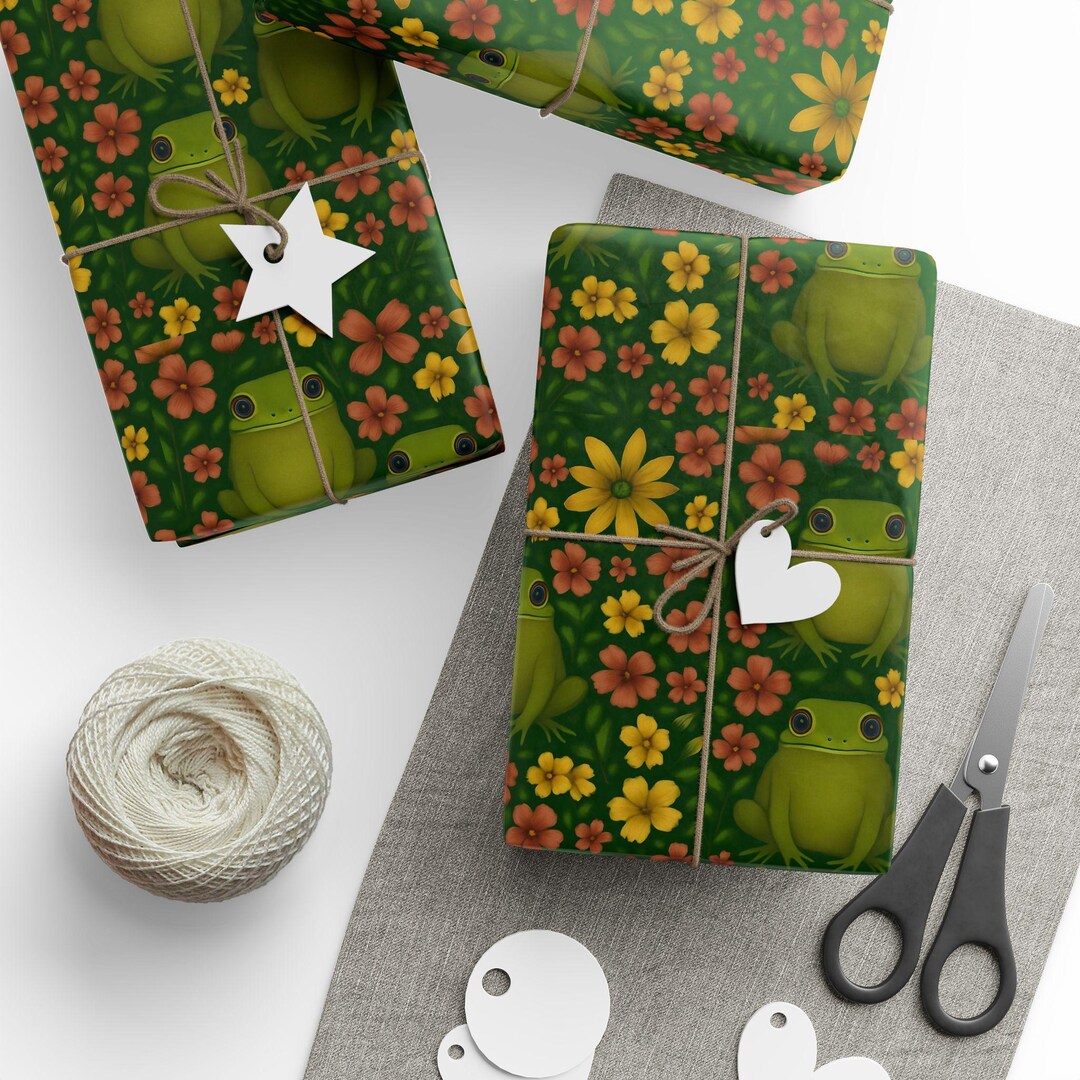 Floral Frog Wrapping Paper Roll, Eco-friendly Gift Wrap, Birthday ...