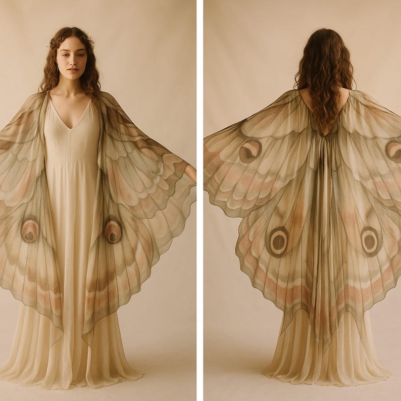 Moth Wing Chiffon Cape, Adult Halloween Costume, Beige & Olive - Etsy