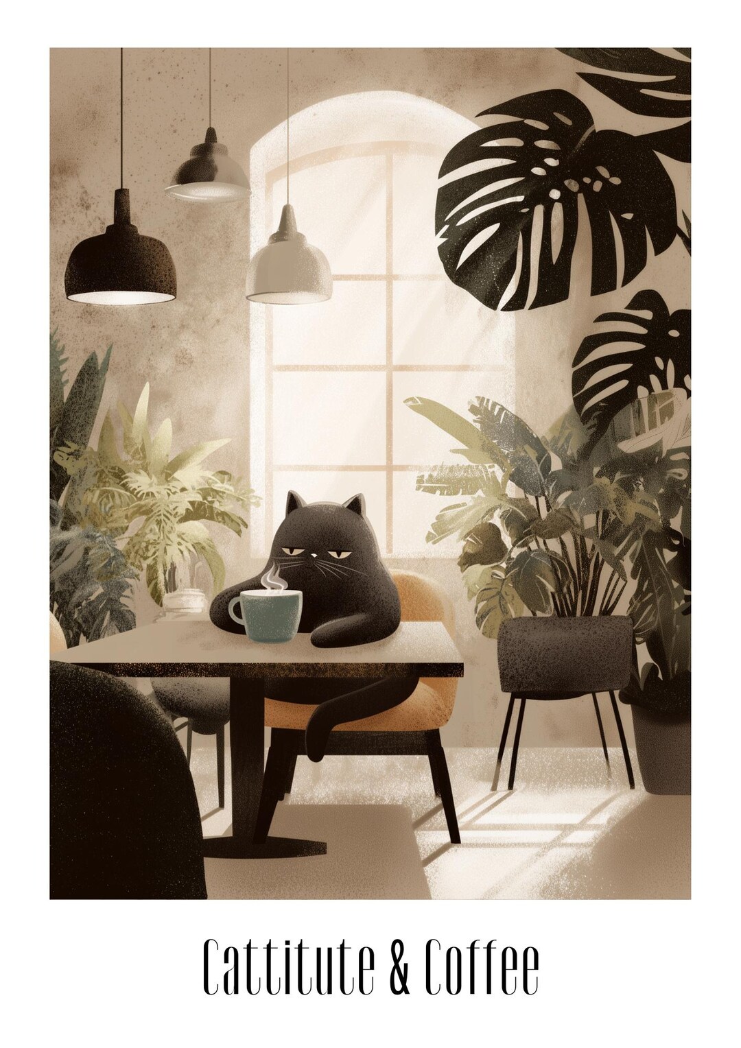CATTITUDE & COFFEE, Black Cat, Wall Art, Coffee Cat Poster, Kitchen Art ...