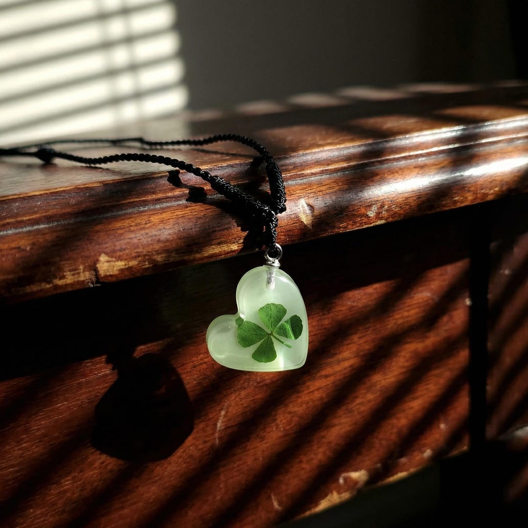 Glow Four Leaf Clover Talisman Necklace, Real Clover Resin Pendant ...