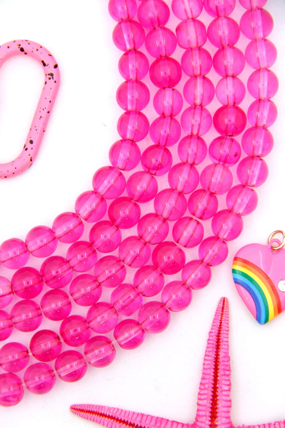 8mm Hot Pink Barbiecore Round Glass Beads, 25 Beads, DIY Jewelry Making ...