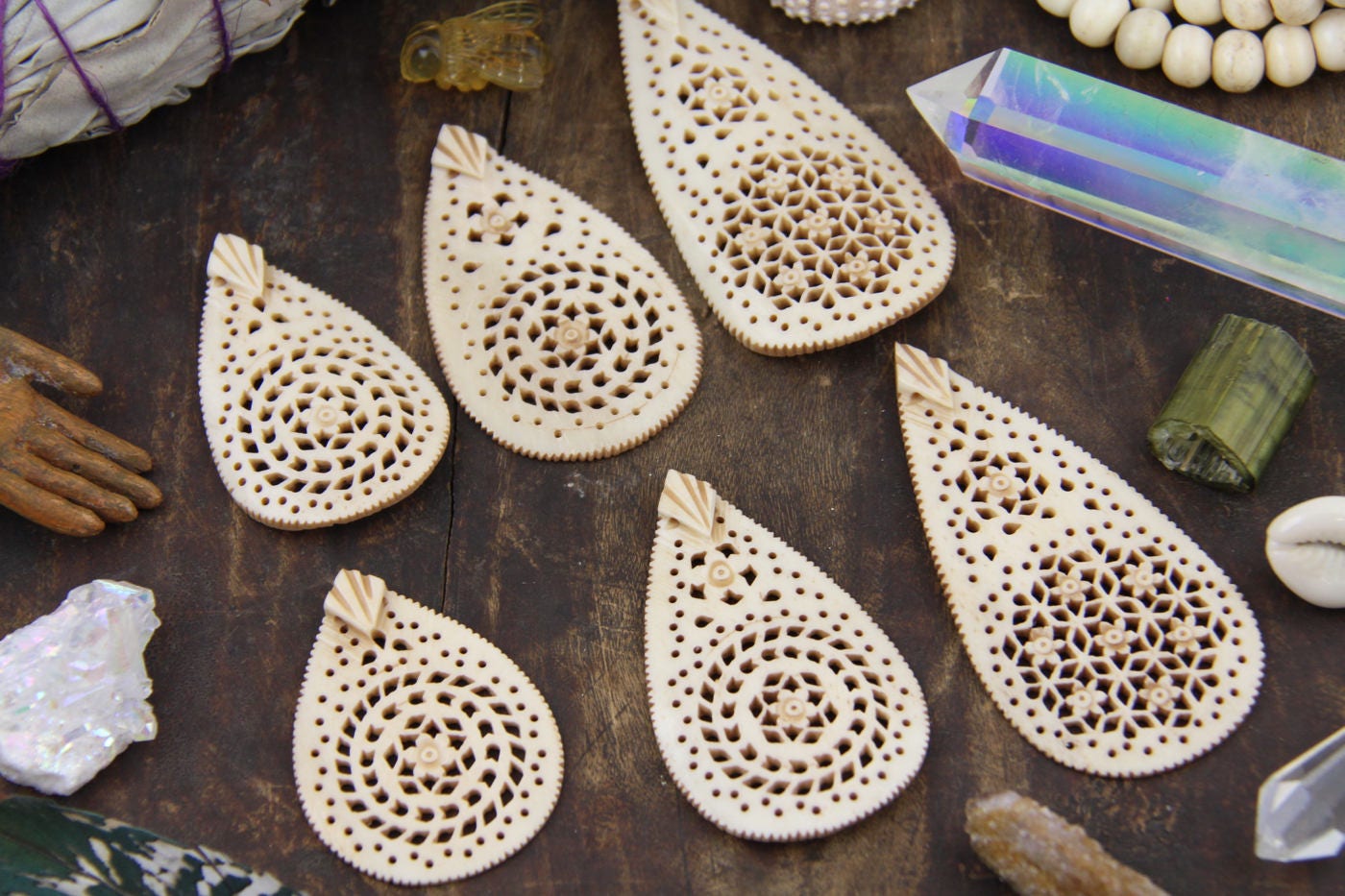 Flowers to Bones: Hand Carved Mandala Style Bone Pendant, Made in India ...