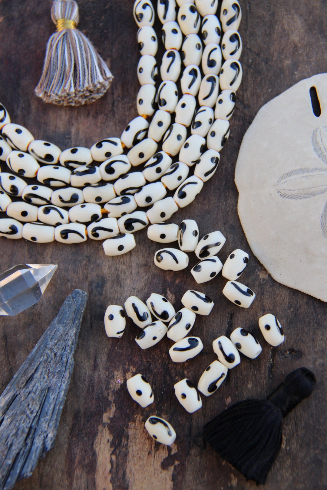 Cream Barrel : Hand Painted Comma Bone Beads, 6x8mm, 22 Large Hole ...