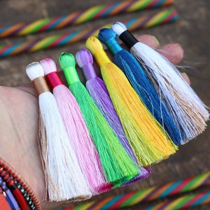 Color Block Silky Luxe Tassels, Assorted Colors, 3.5" Handmade Fringe ...